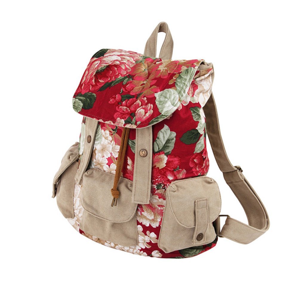 Ethnic Floral Print Canvas Backpack on Luulla