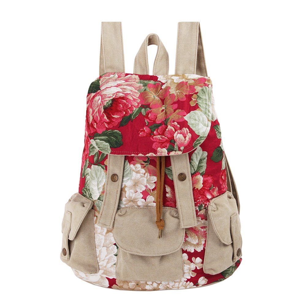 Ethnic Floral Print Canvas Backpack on Luulla